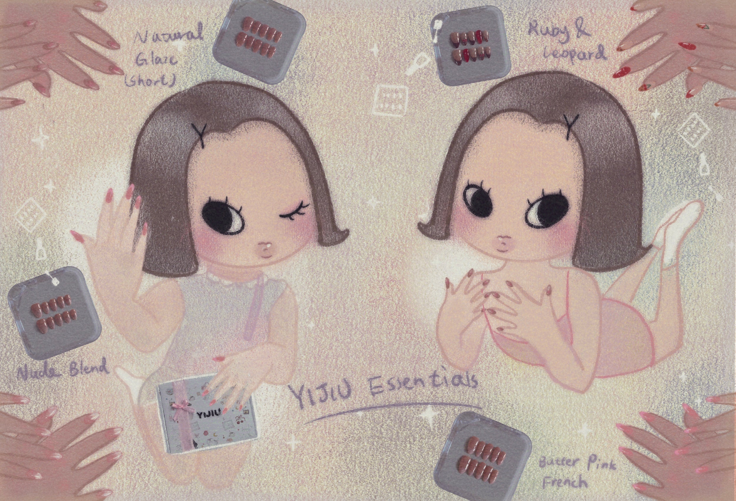 YIJIU – Handmade Press-On Nails – Hand-sculpted Designs